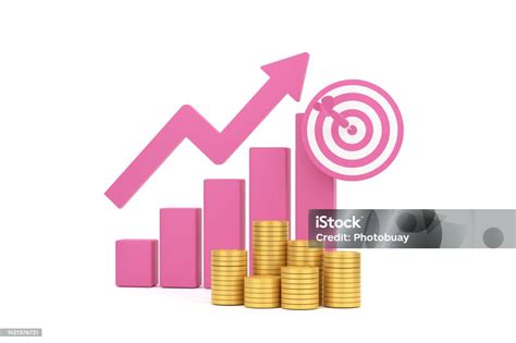 분홍색 상승 화살표 이익 막대 그래프 및 동전의 여러 배열이있는 방패 0명에 대한 스톡 사진 및 기타 이미지 0명 3차원