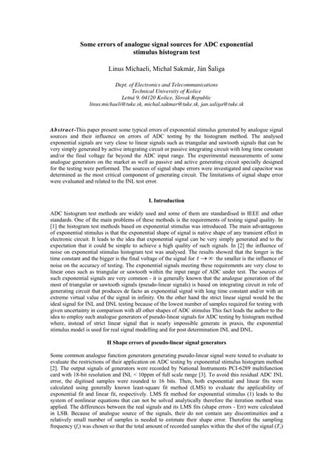 Pdf Some Errors Of Analogue Signal Sources For Adc Exponential Stimulus Histogram Test