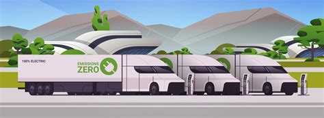 Premium Vector Electric Semi Trcuk Trailers Charging Parking At The Charger Station With A