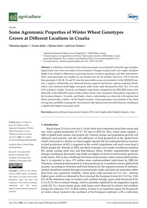 Pdf Some Agronomic Properties Of Winter Wheat Genotypes Grown At