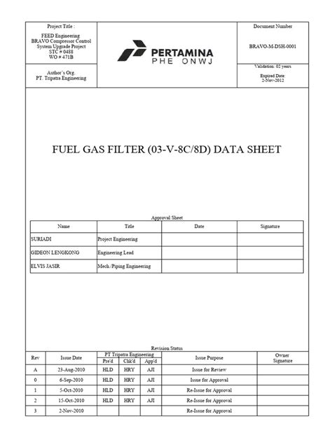 Fuel Gas Filter Data Sheet Overview Pdf Pipe Fluid Conveyance