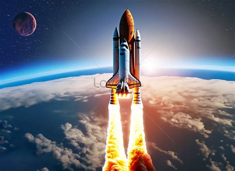 새로운 우주 로켓 이륙 연기와 폭발을 동반한 우주 왕복선이 우주로 이륙합니다 Generative Ai 사진 무료 다운로드 Lovepik