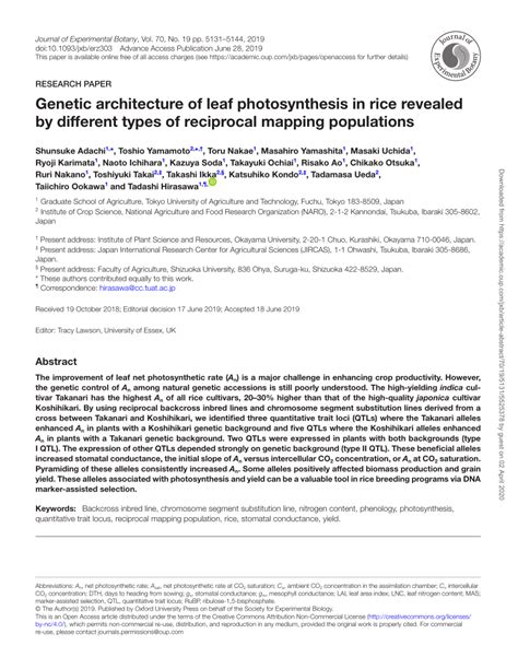 Pdf Genetic Architecture Of Leaf Photosynthesis In Rice Revealed By Different Types Of