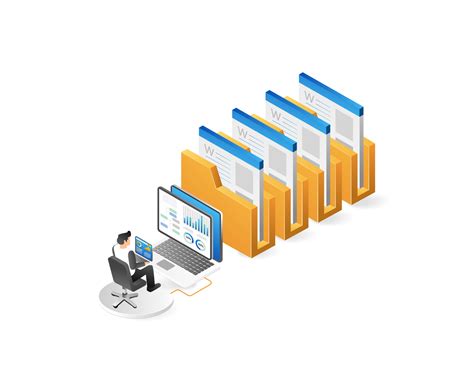 Isometric File Folders And Businessman With Laptop Vector Illustration 22239647 Vector Art At