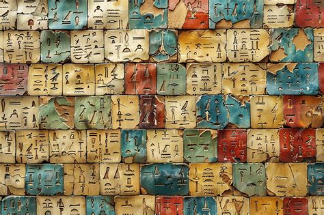 A Detailed Hieroglyphic Wall Texture With Intricate Ancient Egyptian Script And Symbols