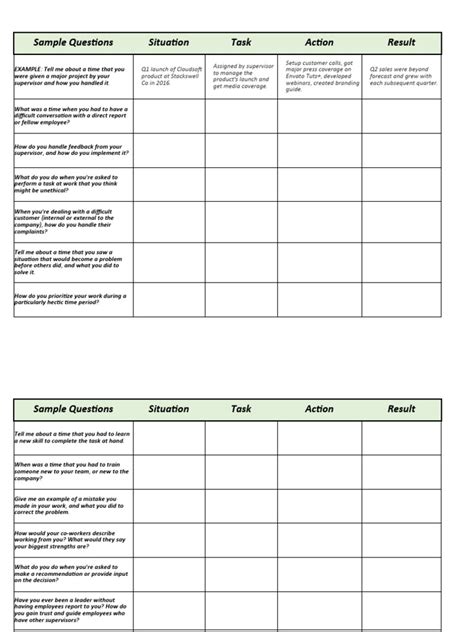 Sample Questions Situation Task Action Result Pdf Business Human