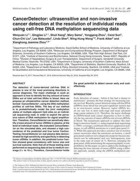 Pdf Cancerdetector Ultrasensitive And Non Invasive Cancer Detection