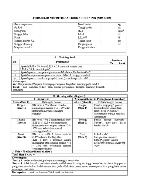 Nutrition Risk Screening 2002 Nrs Print Pdf