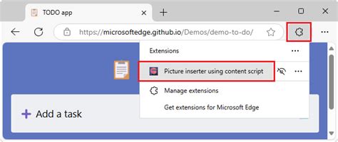 Sample Picture Inserter Using Content Script Microsoft Edge