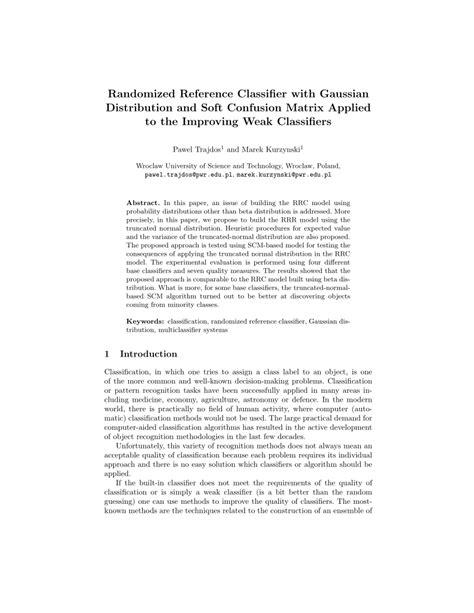 Pdf Randomized Reference Classifier With Gaussian Distribution And Soft Confusion Matrix