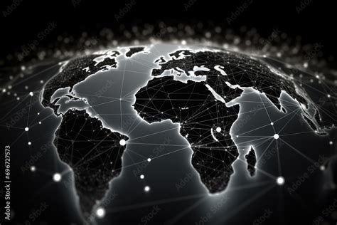 Global Network Connection Over Dark Background 3d Rendering Toned Image Double Exposure Black