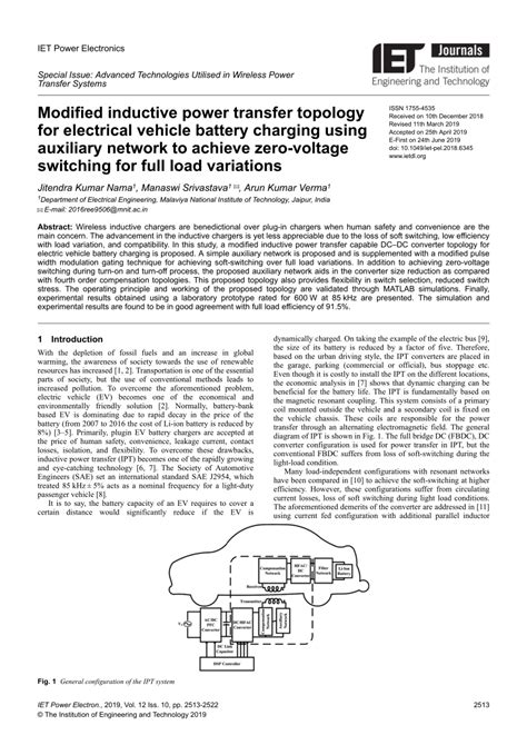Pdf A Modified Inductive Power Transfer Topology For Electrical