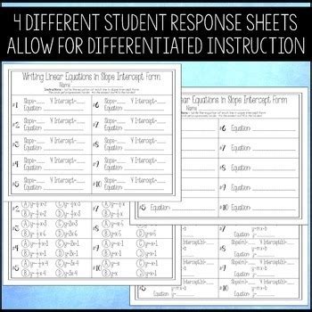 Writing Linear Equations In Slope Intercept Form Task Card Activity