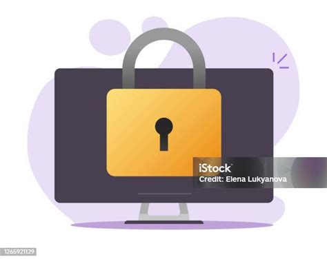 자물쇠 벡터 평면 만화 아이콘 인터넷 보호 온라인 기술 디지털 보안 또는 사이버 개인 정보 보호를 통해 화면에 닫혀 있거나