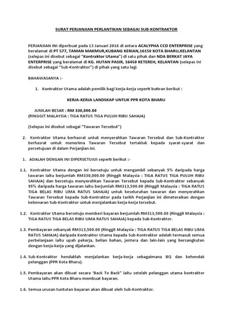 Surat Perjanjian Perlantikan Sebagai Sub Pdf