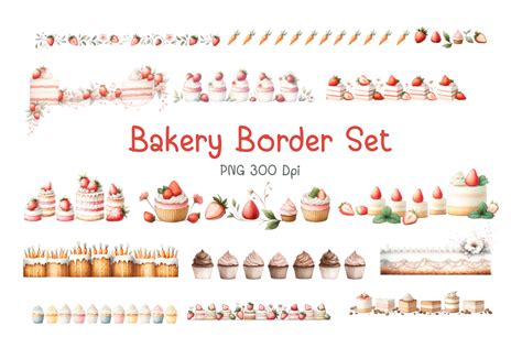Line Border Bakery Cakes Set Graphic By Oneywhystudio · Creative Fabrica
