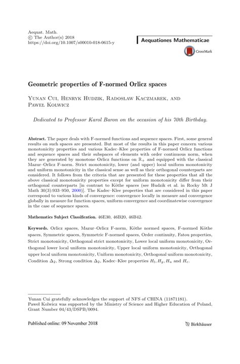 Pdf Geometric Properties Of F Normed Orlicz Spaces