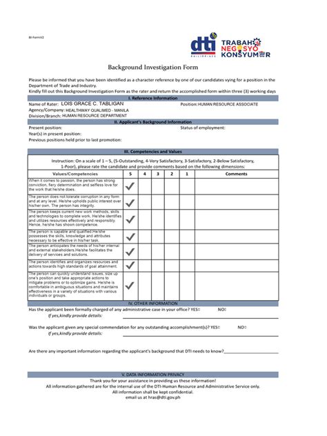 dti background investigation form pdf pdf