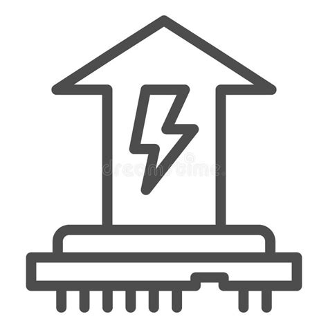 CPU Power Consumption Line Icon Microchip And Up Arrow With Energy Symbol Outline Style
