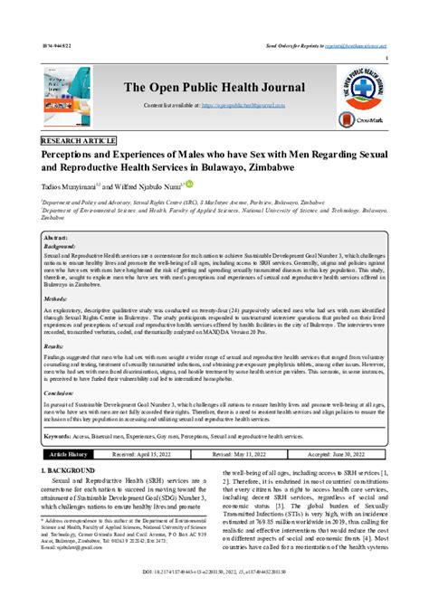 Pdf Perceptions And Experiences Of Males Who Have Sex With Men Regarding Sexual And