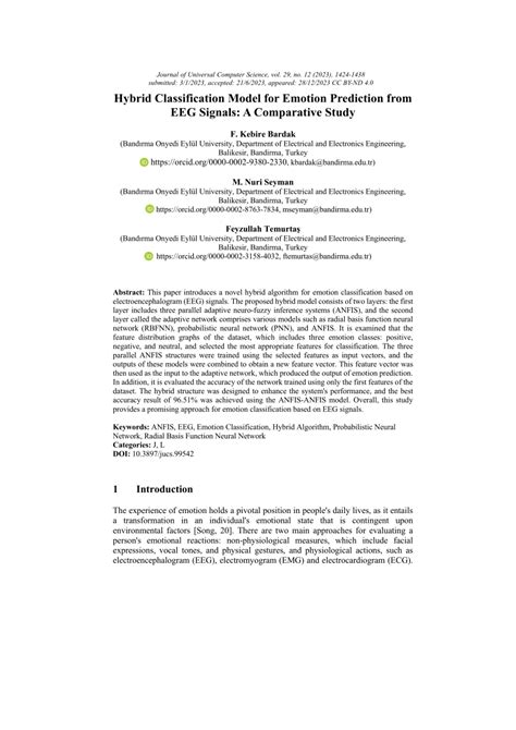 Pdf Hybrid Classification Model For Emotion Prediction From Eeg