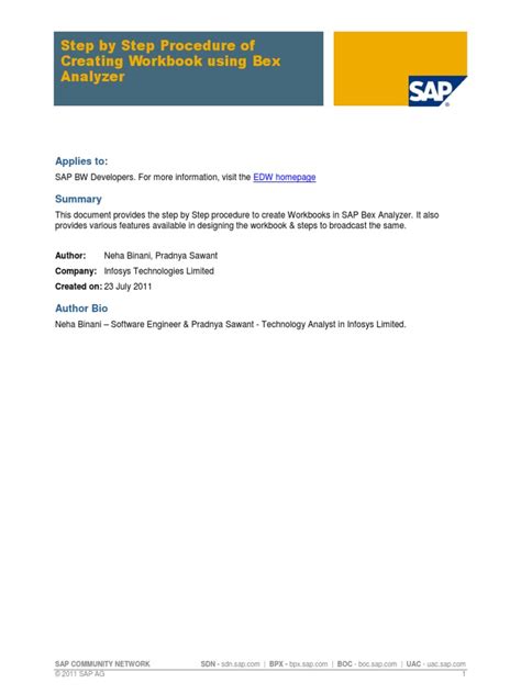 Step By Step Procedure Of Creating Workbook Using Bex Analyzer Pdf