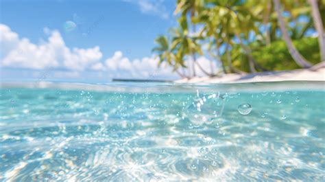 맑고 푸른 물과 멀리 야자수가 있는 바다의 멋진 전망 바다 분명한 파란색 배경 일러스트 및 사진 무료 다운로드 Pngtree