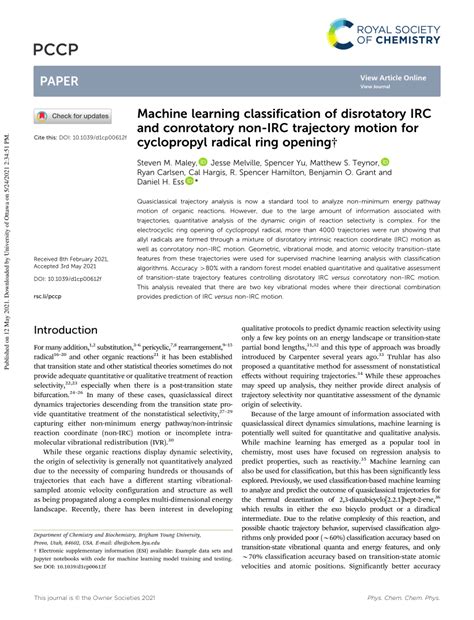 Pdf Machine Learning Classification Of Disrotatory Irc And Conrotatory Non Irc Trajectory