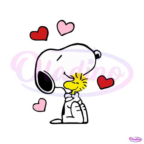 Hugging Snoopy Woodstock Valentine SVG Oladino