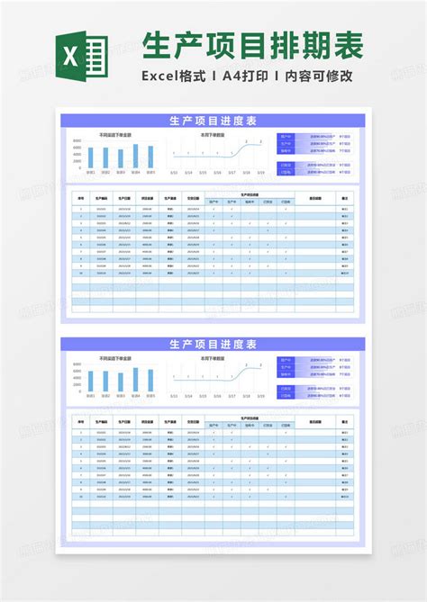 简约生产项目进度表模版excel模板下载 熊猫办公