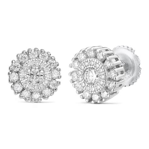 Real Solid 925 Silver Iced Hip Hop Flooded Out 8mm Earrings Round