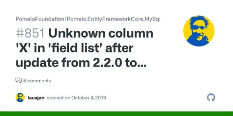 Unknown Column X In Field List After Update From To Rc Issue
