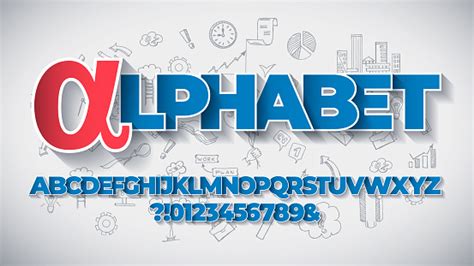 긴 그림자와 파란색 굵은 현대 글꼴 또는 알파벳의 벡터입니다 개체 그룹에 대한 스톡 벡터 아트 및 기타 이미지 개체 그룹