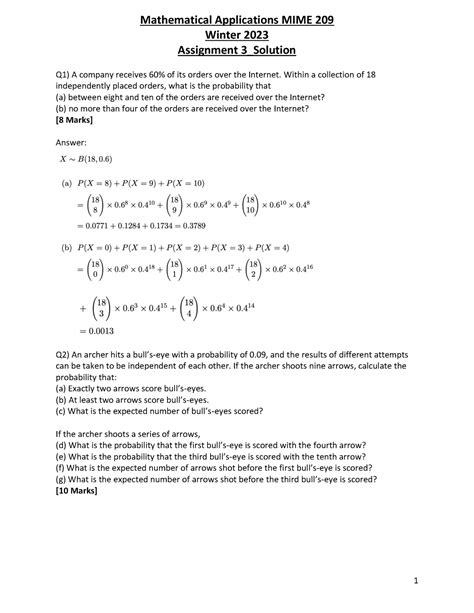 Assignment 3 Solution Updated Mathematical Applications Mime 209 Winter 2023 Assignment 3