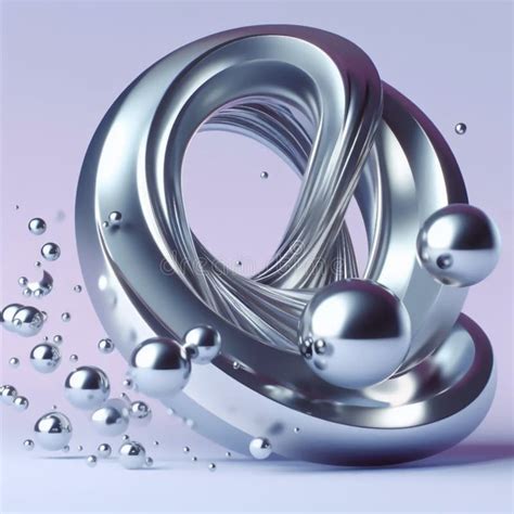 Futuristic Abstract Metallic Sculpture With Floating Spheres Stock Illustration Illustration