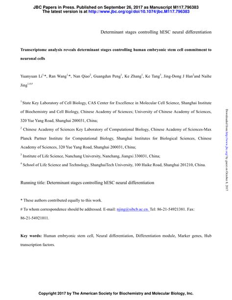 Download Pdf Transcriptome Analysis Reveals Determinant Stages Controlling Human Embryonic