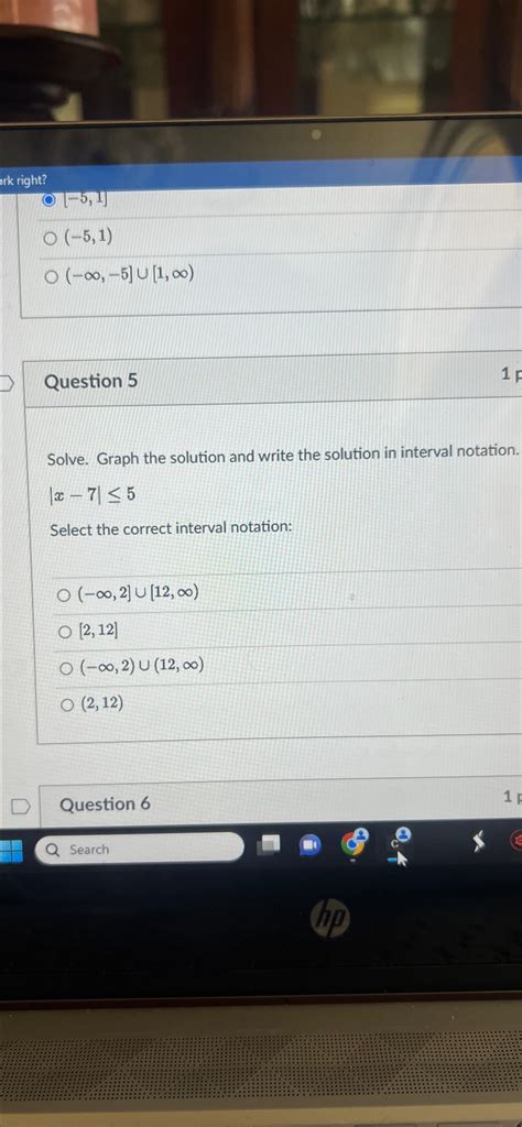 solved 5 1 5 1 ∞ 5]∪[1 ∞ question 5solve graph the