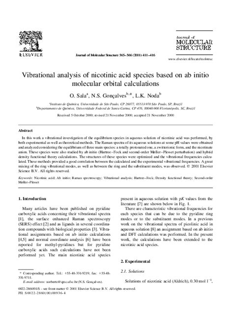 Pdf Vibrational Analysis Of Nicotinic Acid Species Based On Ab Initio