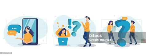 Customer Support Illustration Set Characters Asking A Questions Receiving Answers From Helpdesk