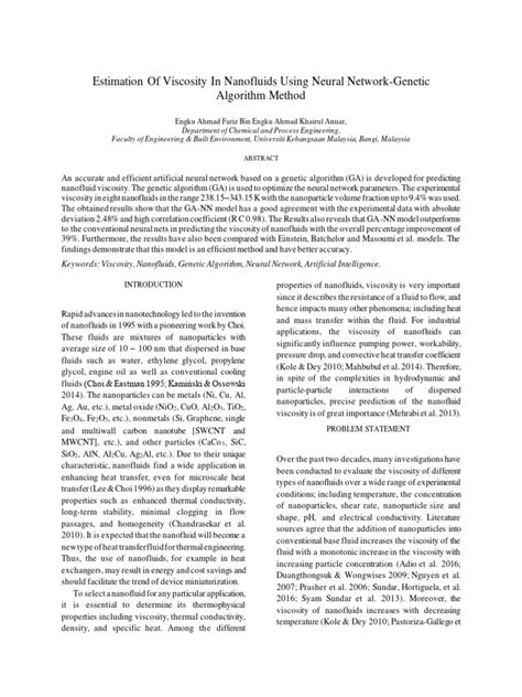 Estimation Of Nanofluids Viscosity Using Ai Pdf Viscosity