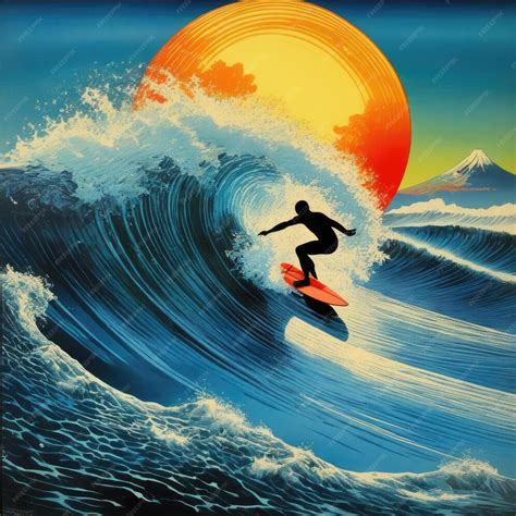 Premium Ai Image Art Illustration Of A Surfer On A Wave With A