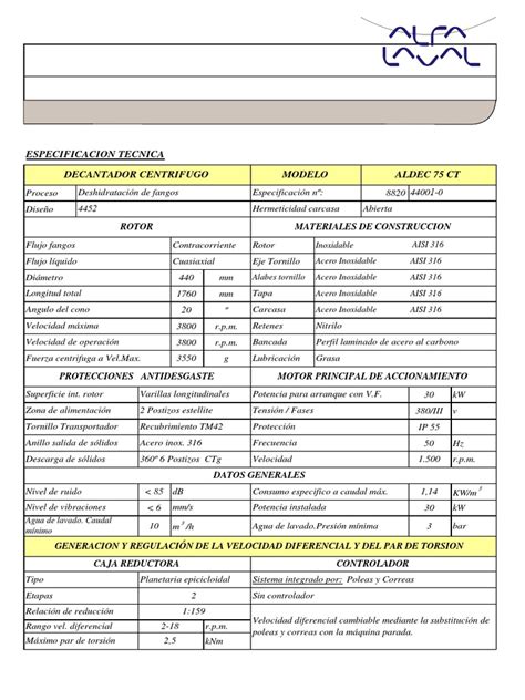 Alfa Laval Aldec 75 Ct 10m3 Pdf Tornillo Acero
