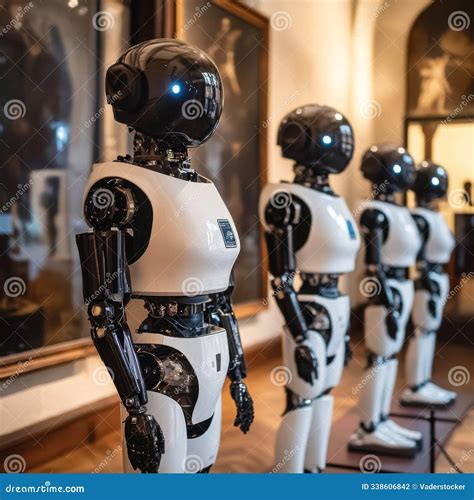 Row Of Humanoid Robots In Art Gallery Stock Illustration Illustration