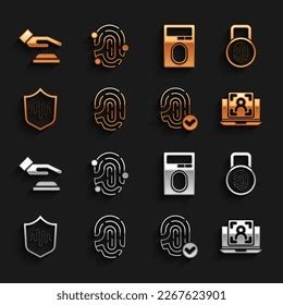 Set Fingerprint Lock Laptop Face Recognition Stock Vector Royalty Free Shutterstock