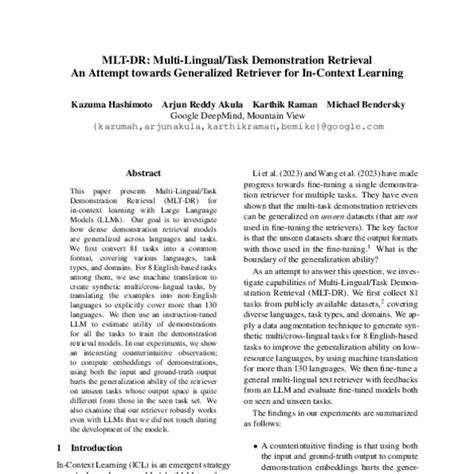 Mlt Dr Multi Lingualtask Demonstration Retrievalan Attempt Towards Generalized Retriever For