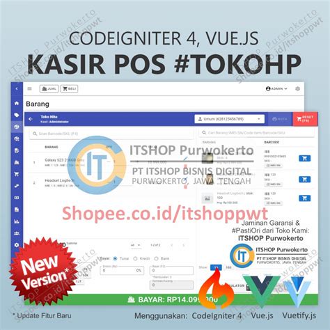jual source code aplikasi web kasir aksapos edisi tokohp codeigniter 4 vuejs shopee indonesia