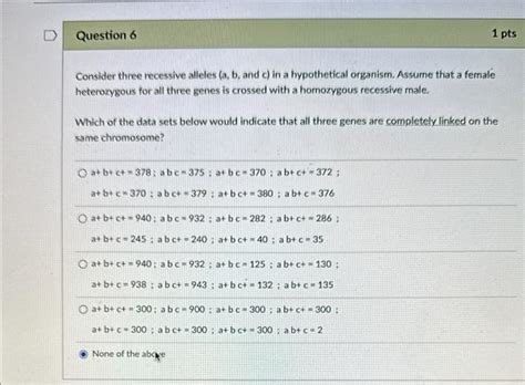 solved consider three recessive alleles a b and c in a