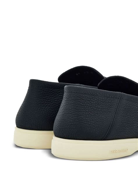 Ferragamo Hardware Embellished Round Toe Rubber Sole Loafers In Blue