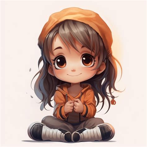Premium Photo Anime Girl Sitting On The Ground With A Umbrella In Her