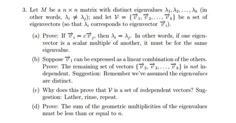 solved let m be a n times n matrix with distinct eigenvalues